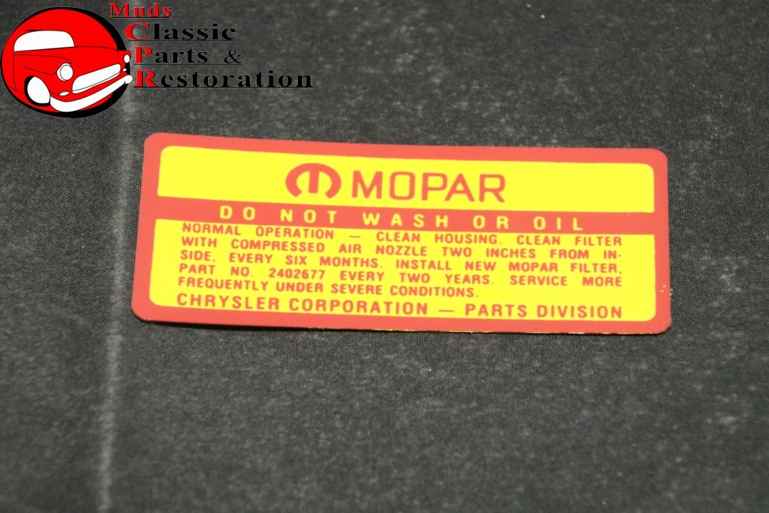 67-71 Mopar Plymouth Dodge Air Cleaner Lid Decal 361, 383, 440 Single ...