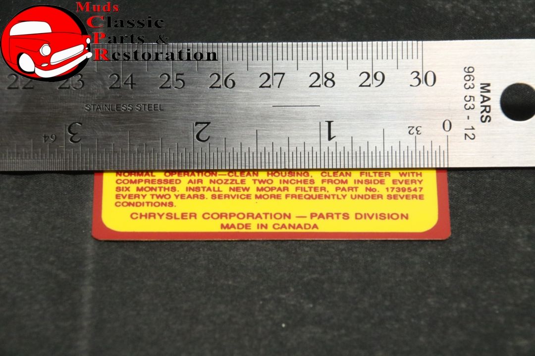 66 Mopar Plymouth Dodge 318 Air Cleaner Service Instructions Decal ...