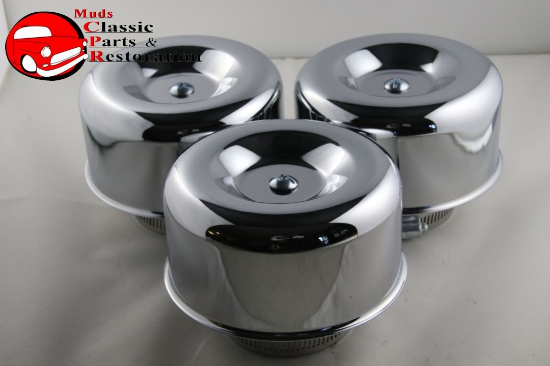 Smooth Chrome Hot Rat Rod Style Air Cleaners 2 Barrel 2 5/8" Custom ...